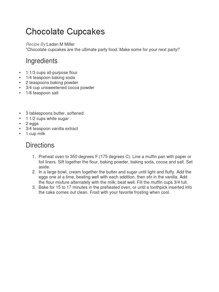 Chocolate Cupcakes | PDF | Cooking, Food & Wine | Home & Garden