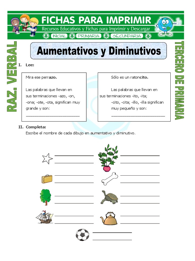 Ficha Diminutivo y Aumentativo para Tercero de Primaria | PDF | Ocio