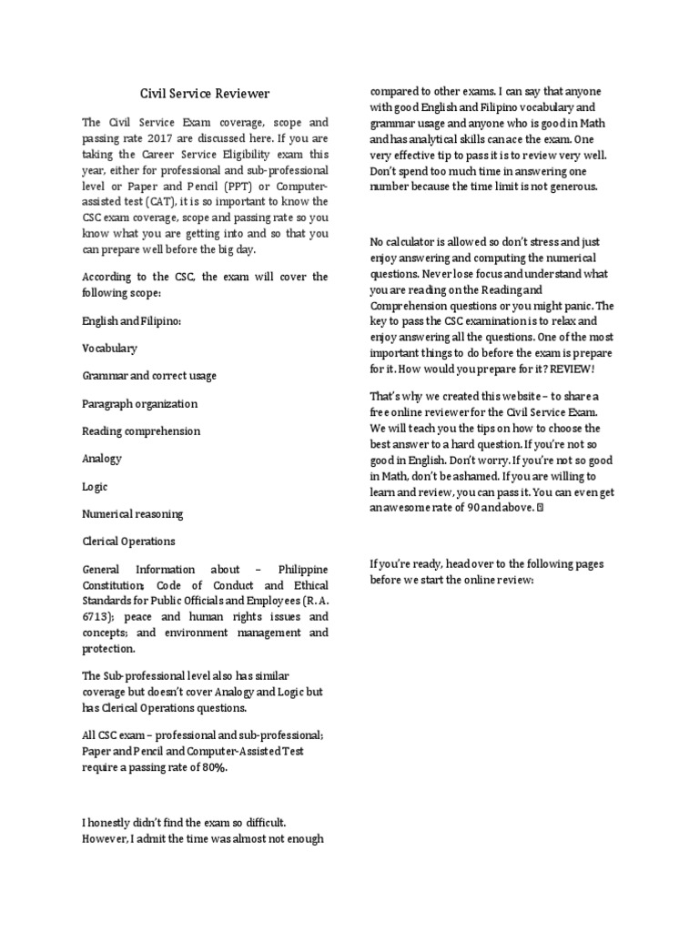Civil Service Reviewer | PDF | English Grammar | Test (Assessment)