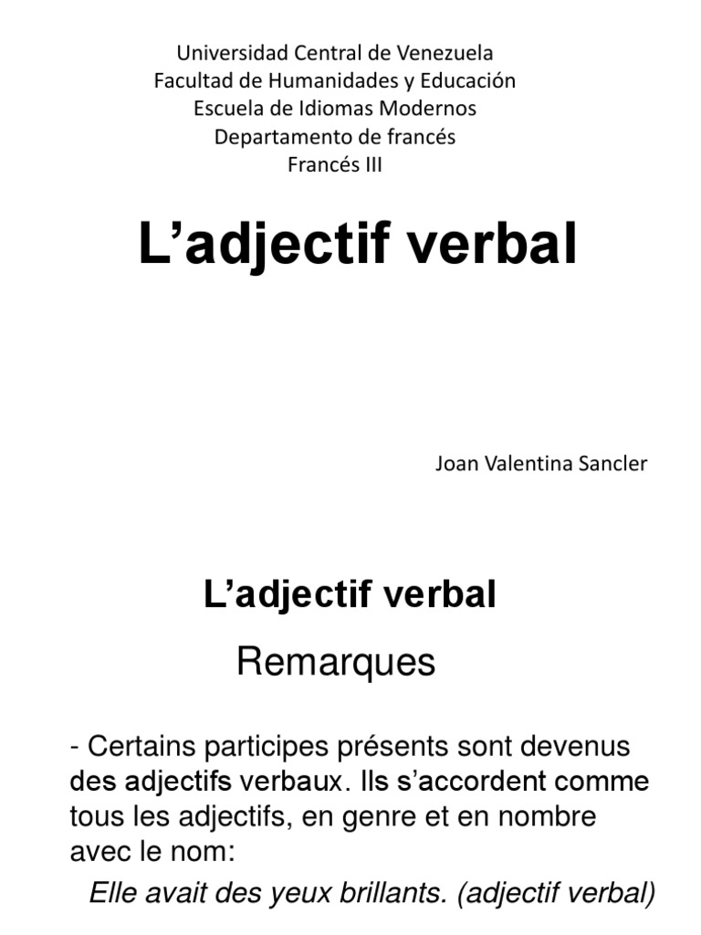 L'adjectif verbal en français | PDF | Mécanique du langage | Syntaxe