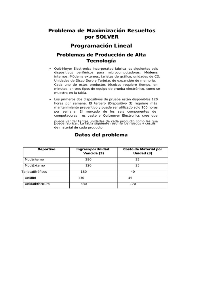 Problema de Maximización Resueltos Por SOLVER | PDF | Módem | Hardware de la computadora