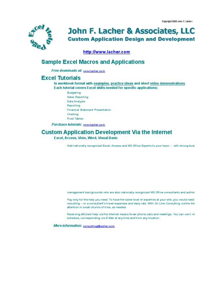 Sample Excel Macros and Applications Excel Tutorials: Free Downloads at ...