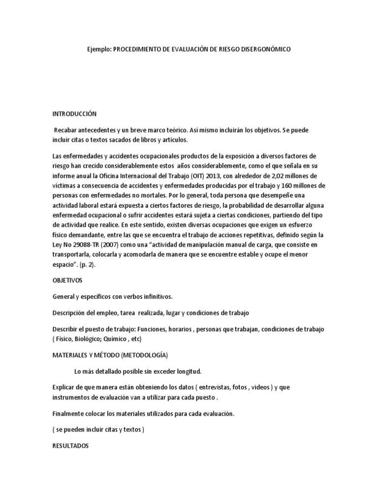 Ejemplo de Riesgo Disergonomico | PDF | Factores humanos y ergonomía | Bienestar