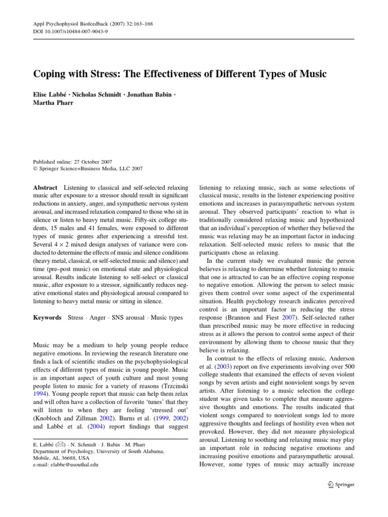 Music's Impact on Stress Relief | PDF | Relaxation (Psychology) | Emotions