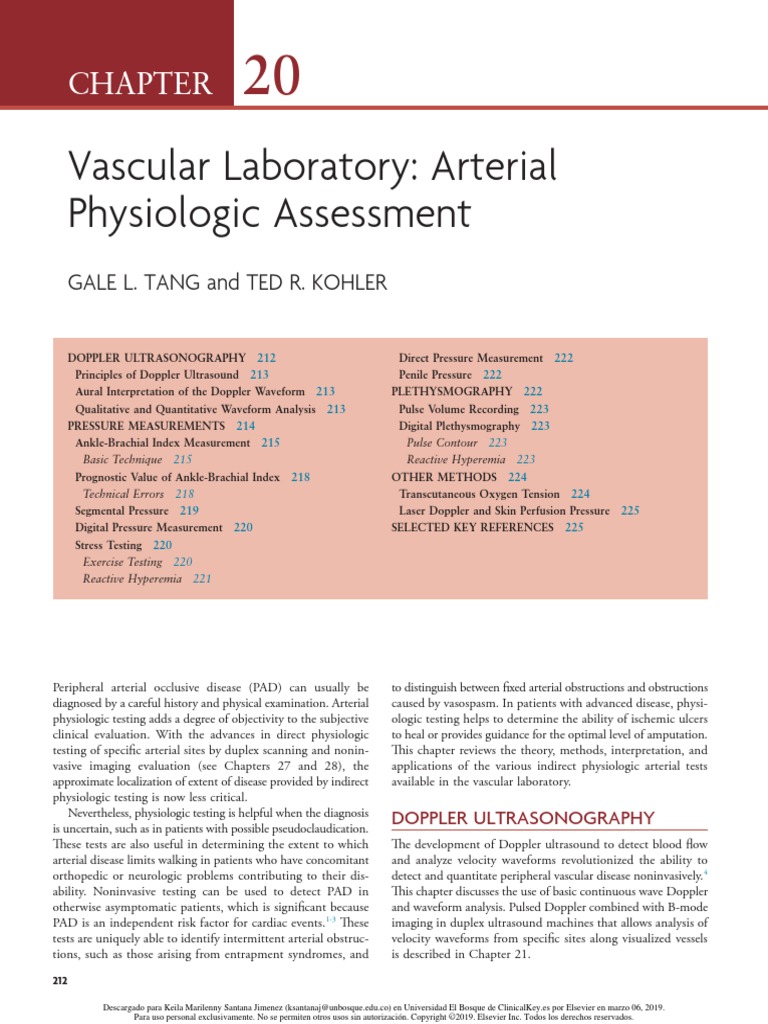 Vascular Laboratory: Arterial Physiologic Assessment: Gale L. Tang and ...
