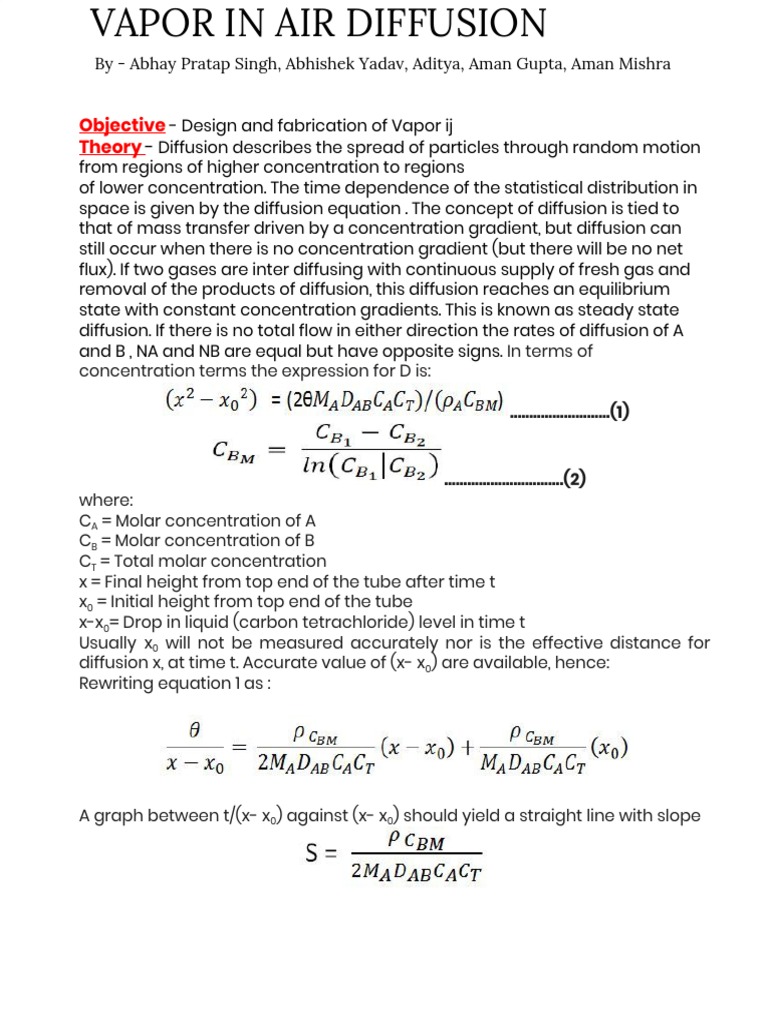Project On Vapor in AIR Diffusion Experimental Results | PDF | Diffusion | Branches Of ...
