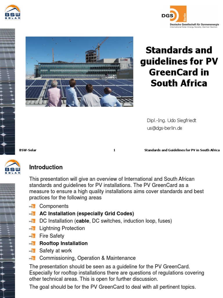 Standards and Guidelines For PV GreenCard BSW 201607 | PDF | Electrical ...