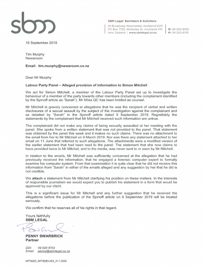 Simon Mitchell Legal Letter | PDF