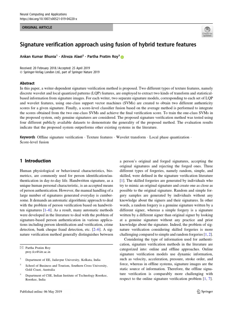 Signature Verification Approach Using Fusion of Hybrid Texture Features ...