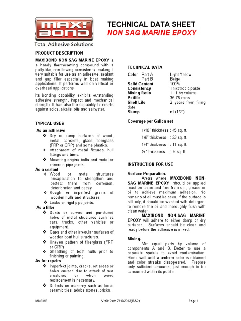 Maxi Bond TDS Non Sag Epoxy | PDF | Epoxy | Adhesive