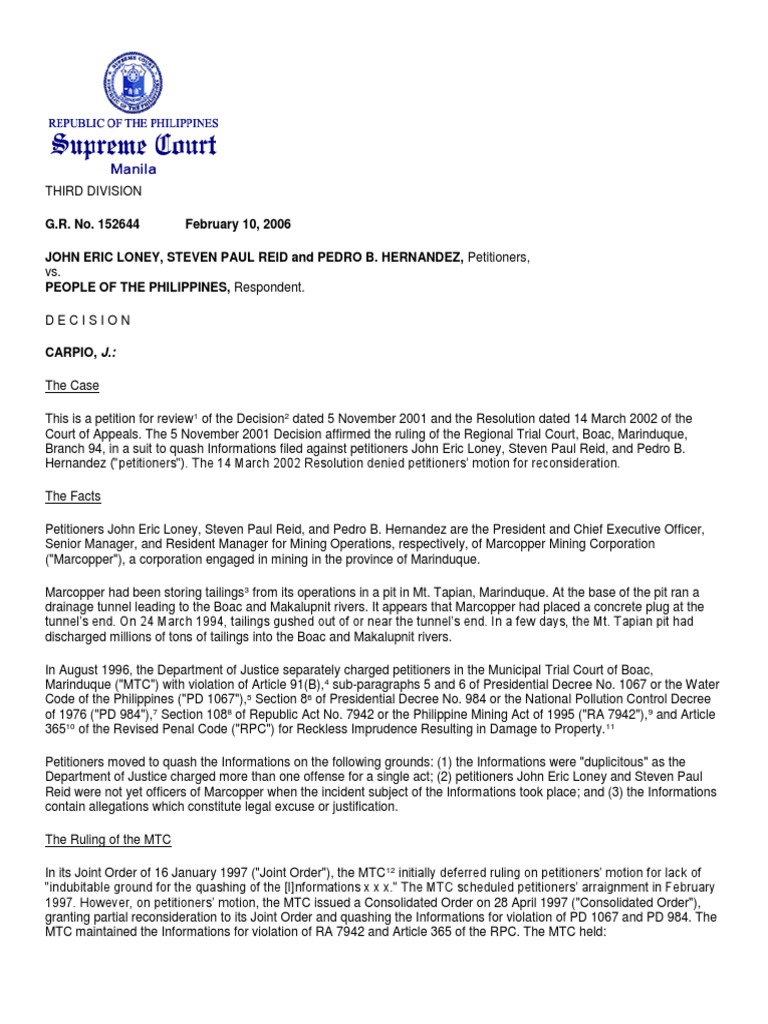 G.R. No. 152644 February 10, 2006 John Eric Loney, Steven Paul Reid and ...