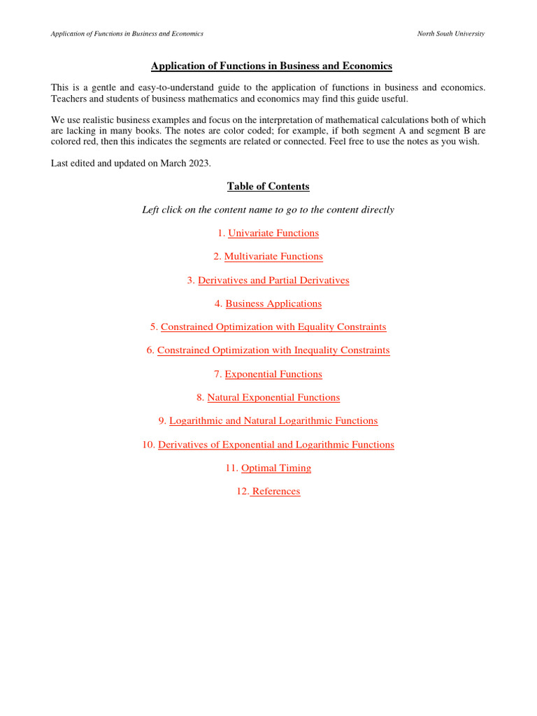 Application of Functions in Business and Economics | PDF | Function ...