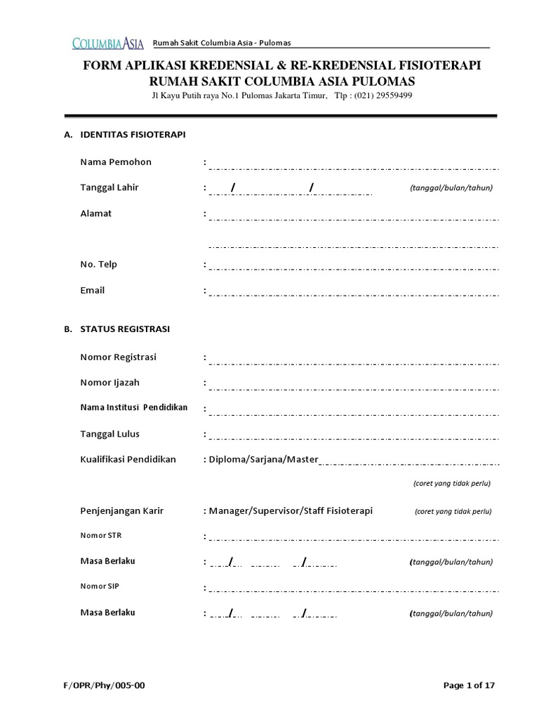 F OPR Phy 005 Form Kredensial Fisioterapi | PDF