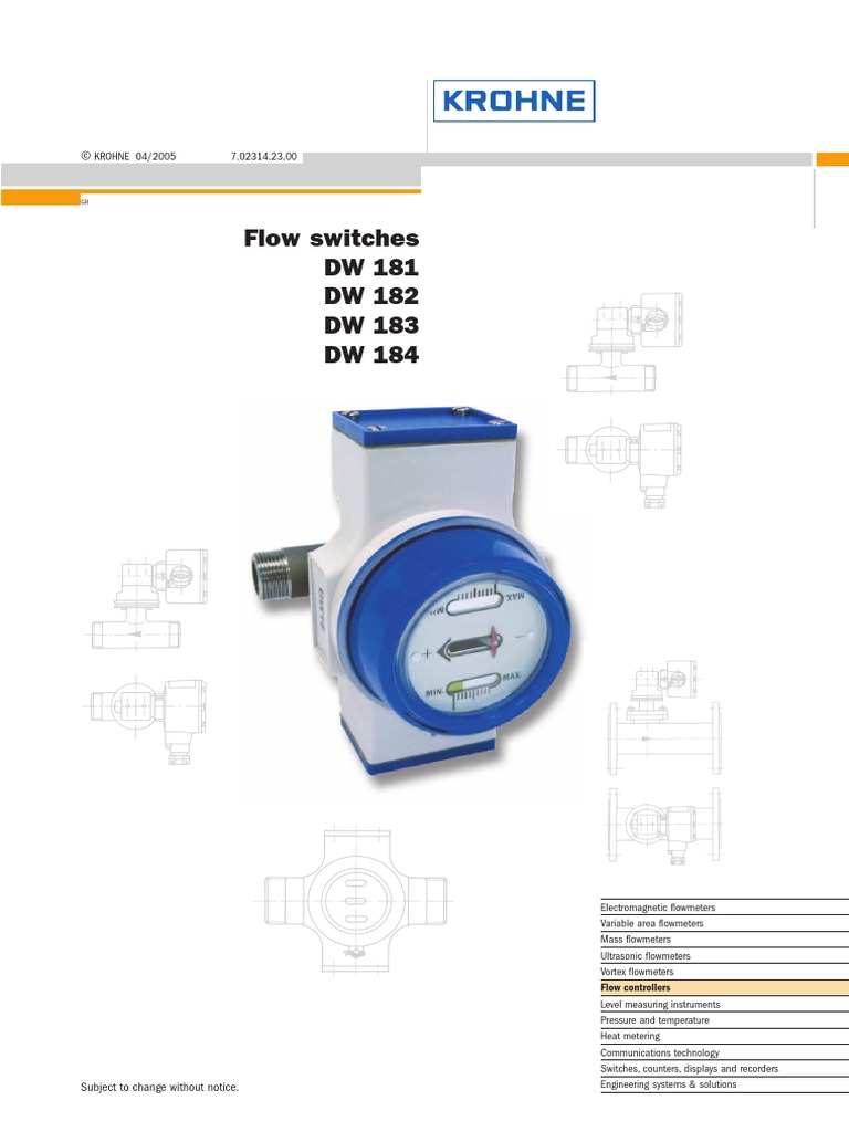 Flow Switches DW 181 DW 182 DW 183 DW 184 | PDF | Flow Measurement | Switch
