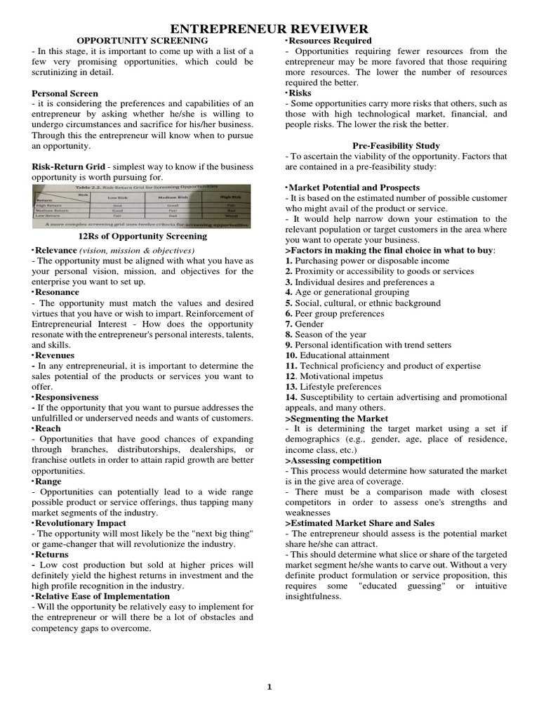 Entrep Reviewer Periodic Exam | PDF | Investing | Entrepreneurship