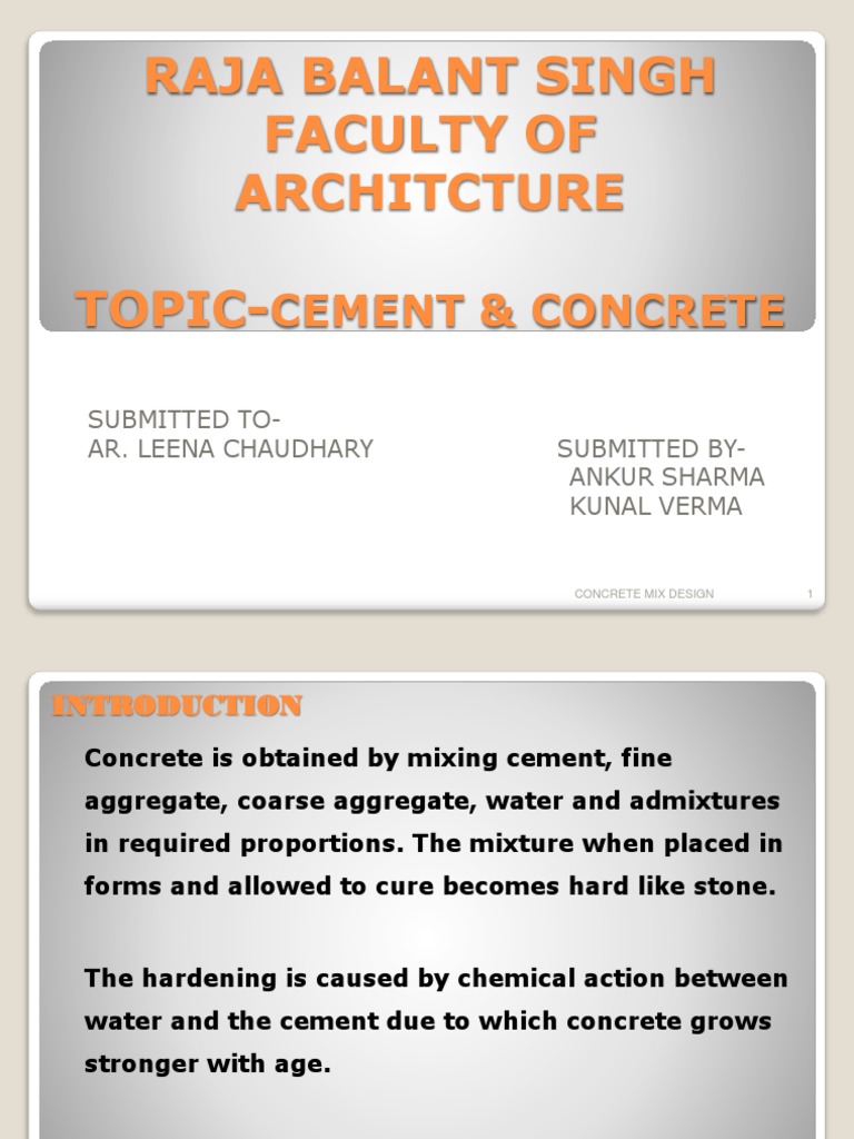 Concrete Mix Design Report on Cement and Concrete Materials | PDF ...