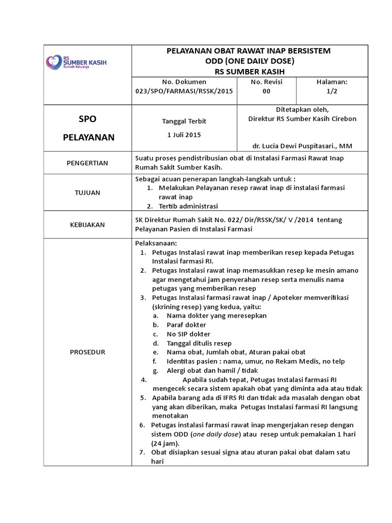 Spo Pelayanan Obat Rawat Inap Bersistem Odd | PDF