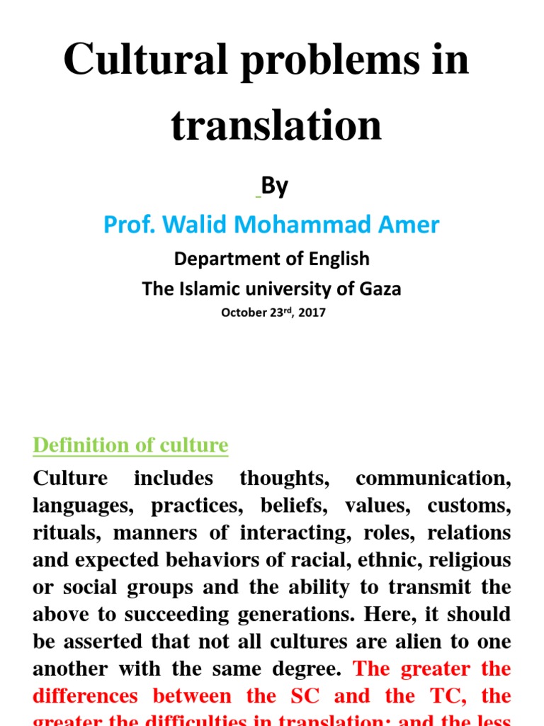 Cultural Problems in Translation: Prof. Walid Mohammad Amer | PDF ...