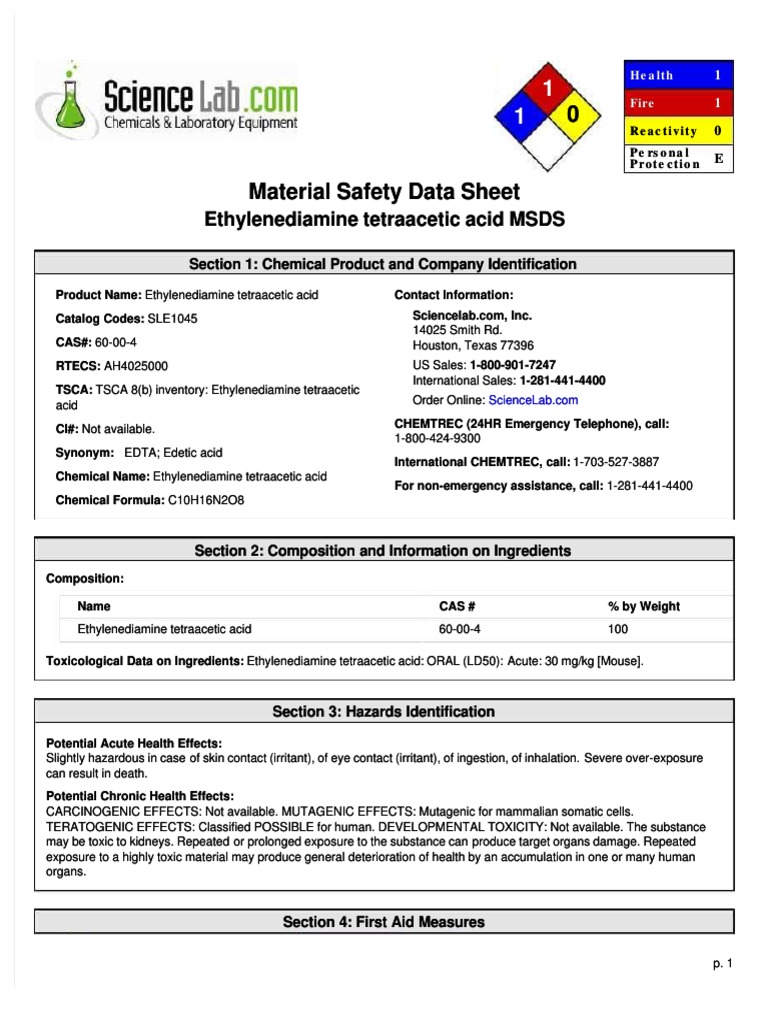 MSDS Edta | PDF | Toxicity | Personal Protective Equipment