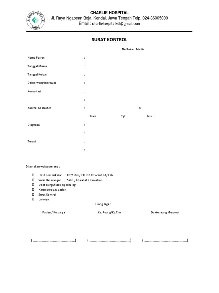 Contoh Surat Kontrol Pasien Rumah Sakit | PDF