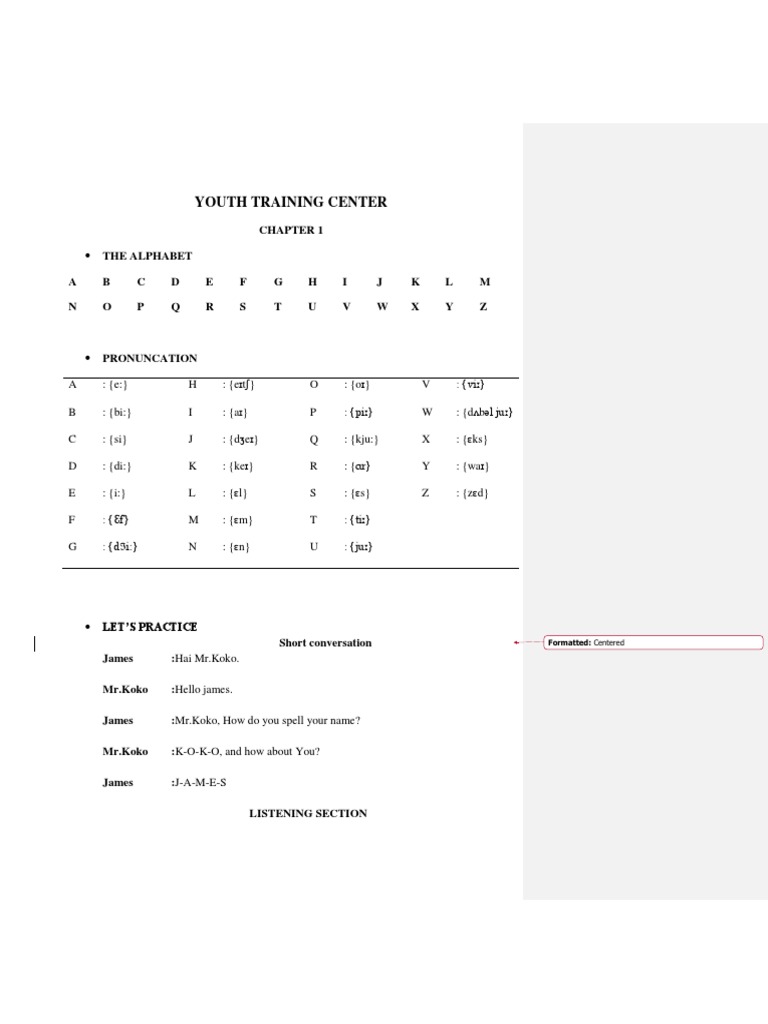 English Language Basics for Youth Training | PDF