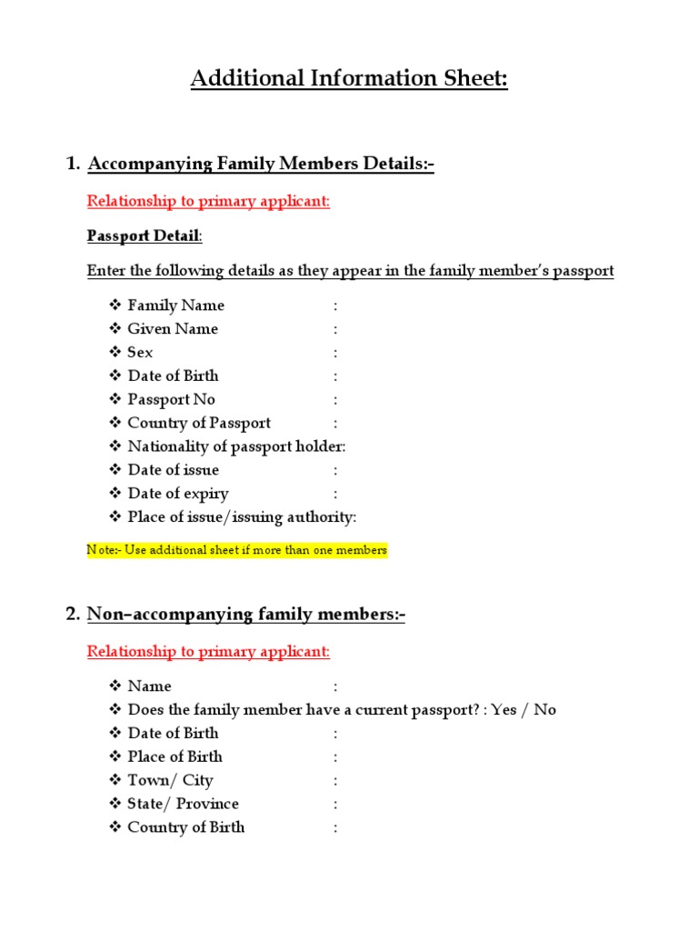 Additional Information Sheet - EVisa | PDF | Passport | Identity Document
