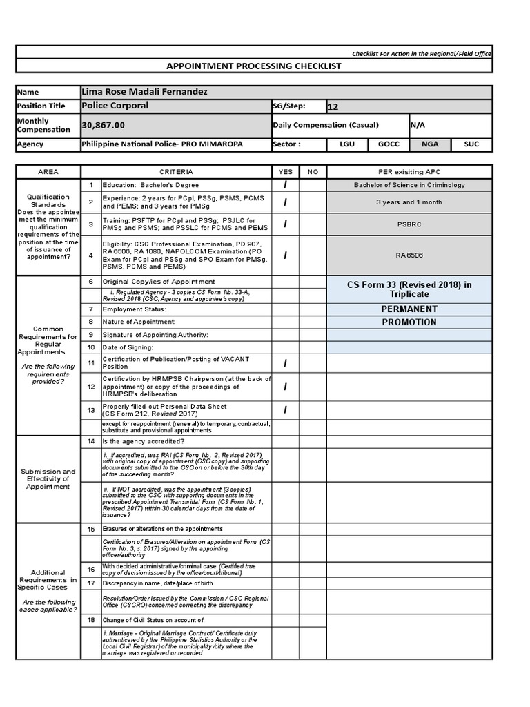 CSC Appointment Processing Checklist | PDF | Government Information ...
