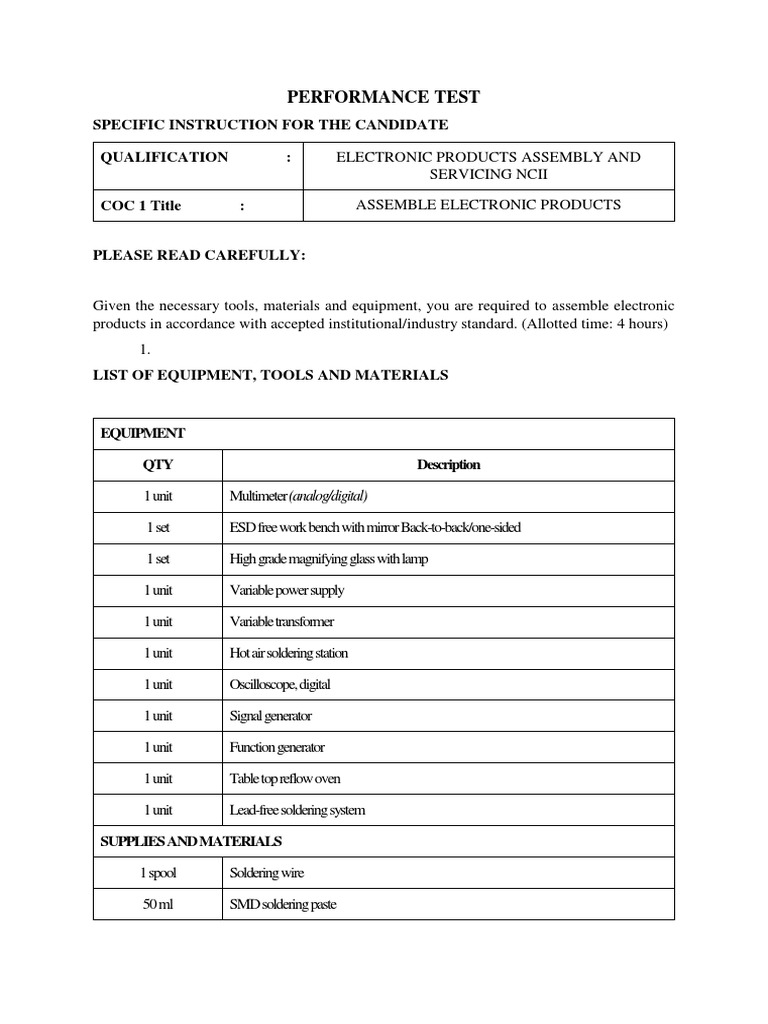 Performance Test: Specific Instruction For The Candidate Qualification ...