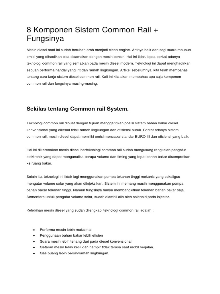 8 Komponen Sistem Common Rail | PDF
