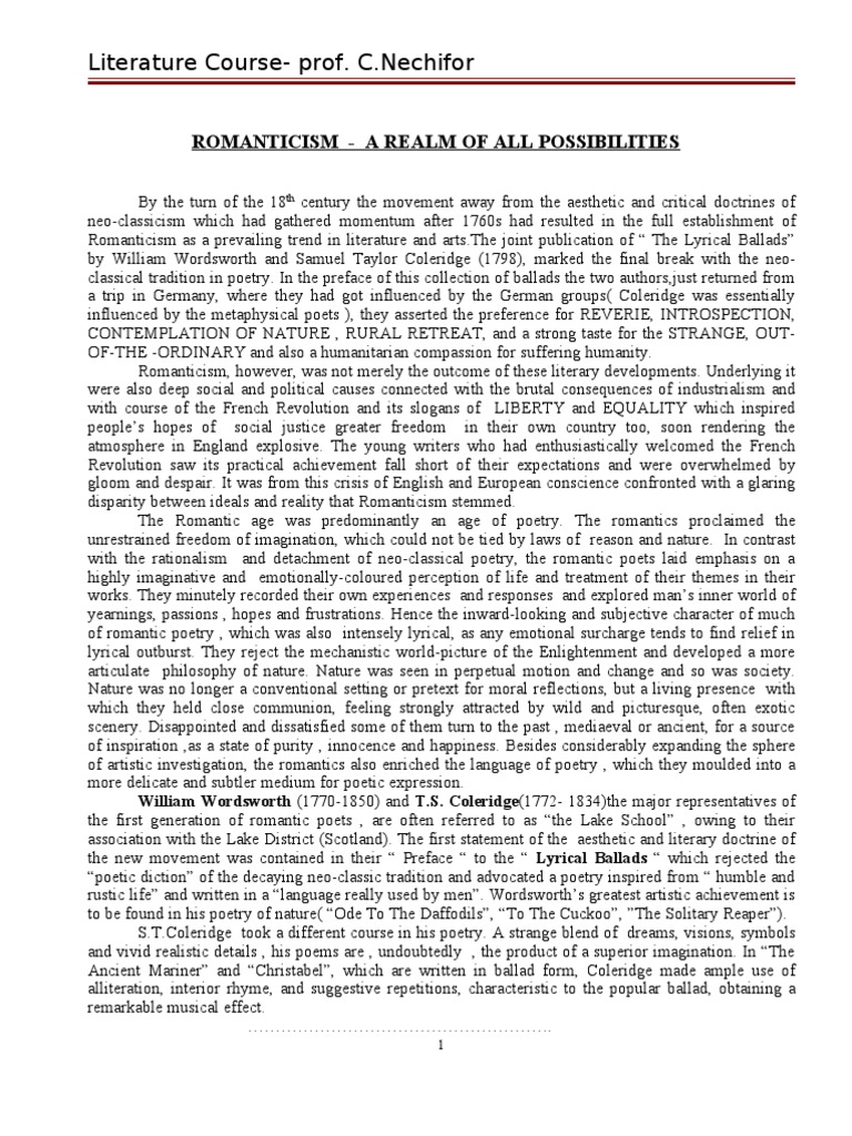 Romanticism | PDF | Samuel Taylor Coleridge | Romanticism