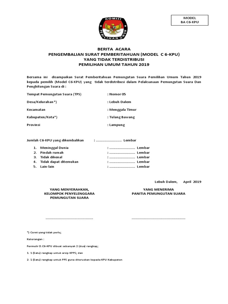 Berita Acara C6-Kpu | PDF