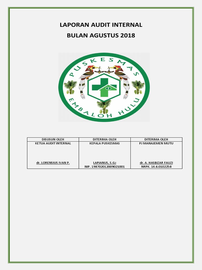 Cover Laporan Audit Internal Agustus 2018 | PDF | Kesehatan Holistik