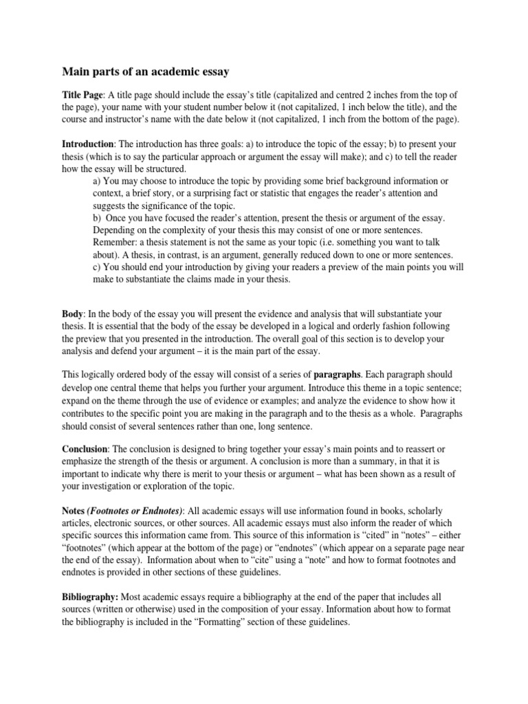 Guidelines Main Parts of An Academic Essay | PDF | Essays | Note ...