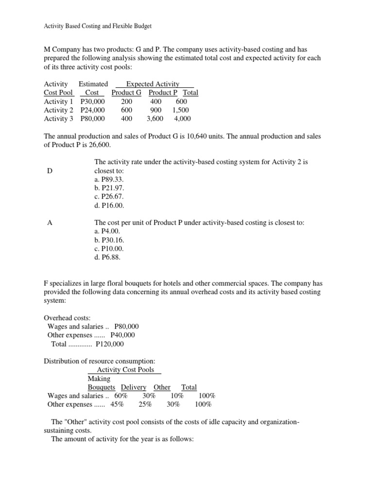 Activity-Based Costing Analysis and Budget | PDF | Cost | Management ...