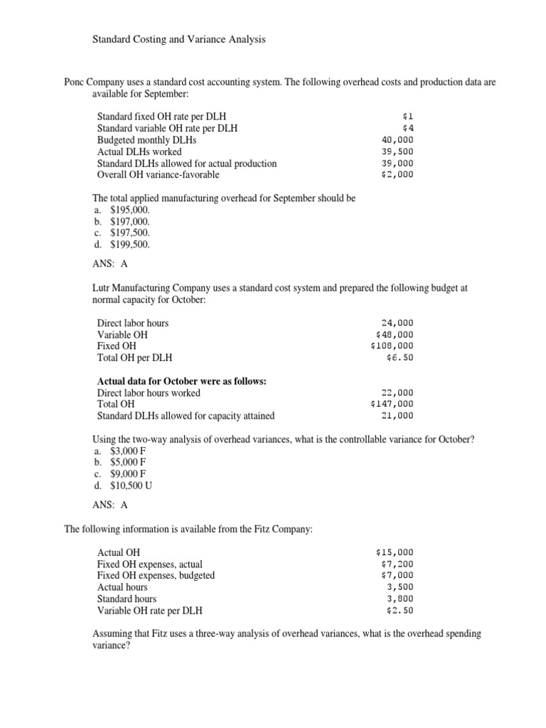 Standard Costing Ang Variance Analysis | PDF | Cost Accounting ...