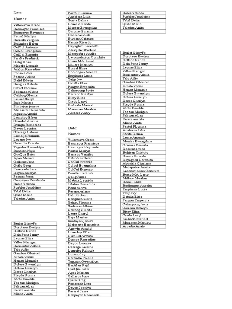 Comprehensive Name List Document | PDF