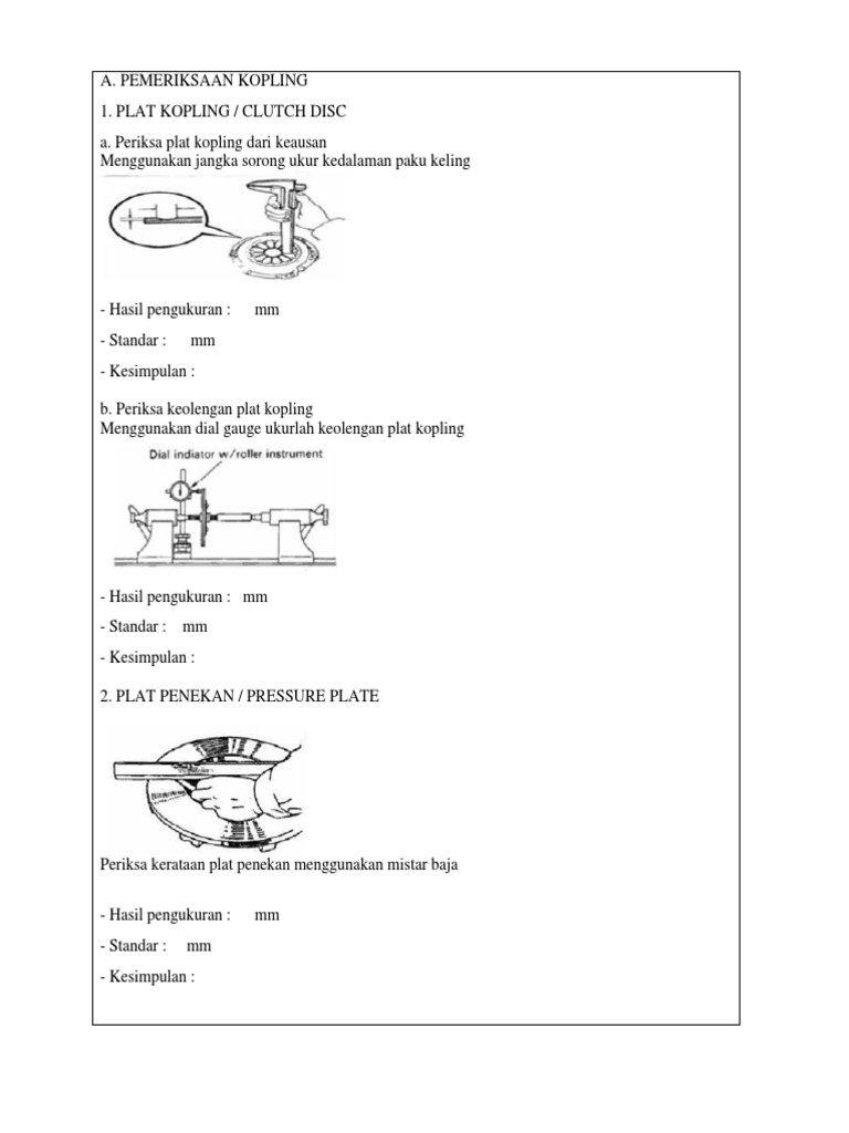 Job Sheet Memeriksa Kopling | PDF | Griya & Taman | Teknologi & Rekayasa
