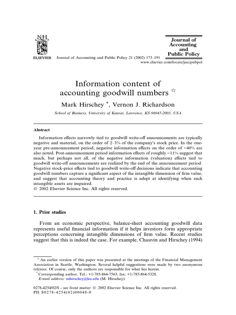 Hirschey - 2002 - Information Contents of Accounting Goodwill Numbers ...