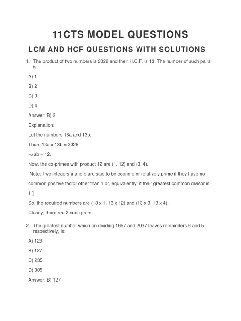 Cts Model Questions 1 (Aug 19) | PDF | Division (Mathematics ...