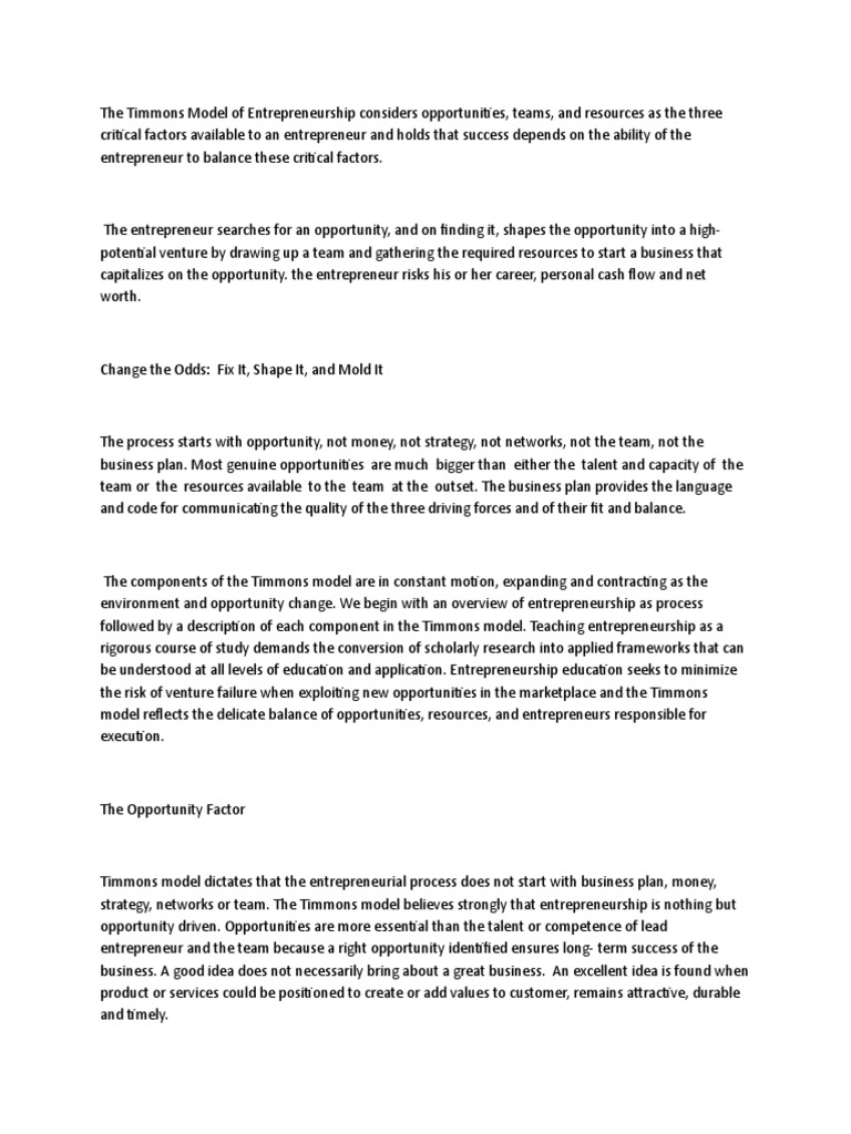 The Timmons Model | PDF | Control (Social And Political) | Entrepreneurship