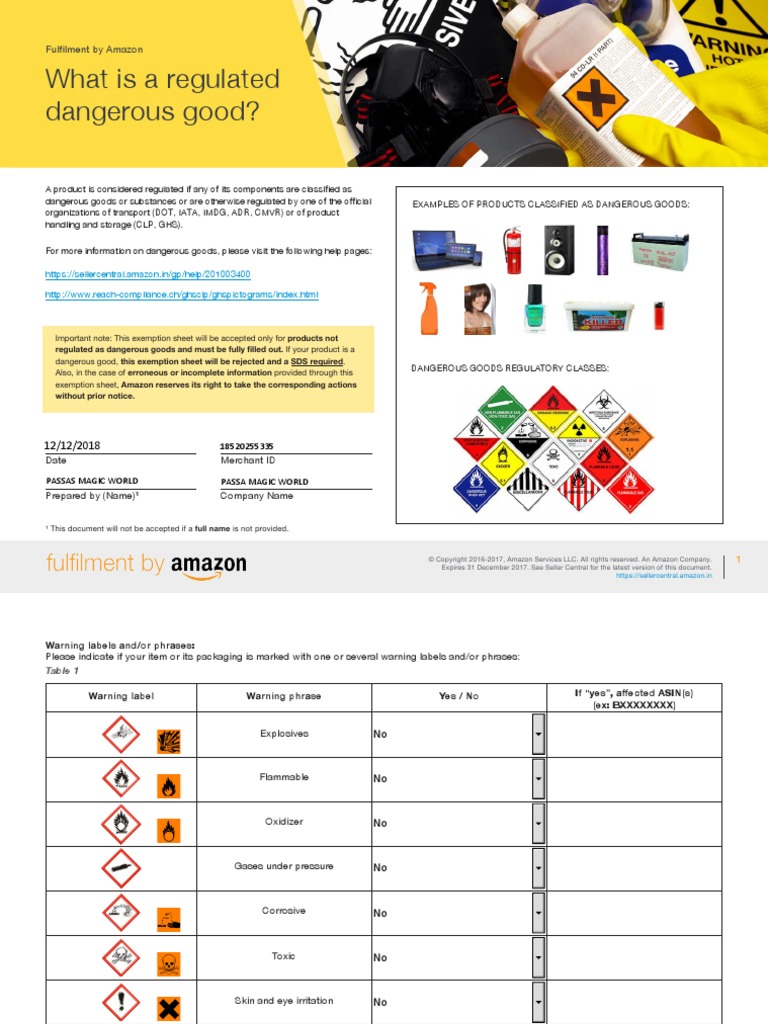 What Is A Regulated Dangerous Good?: Fulfilment by Amazon | PDF ...