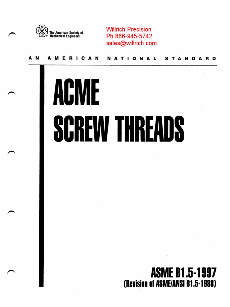 ANSI ASME B1.5 Acme Standard | PDF | Screw | Machining