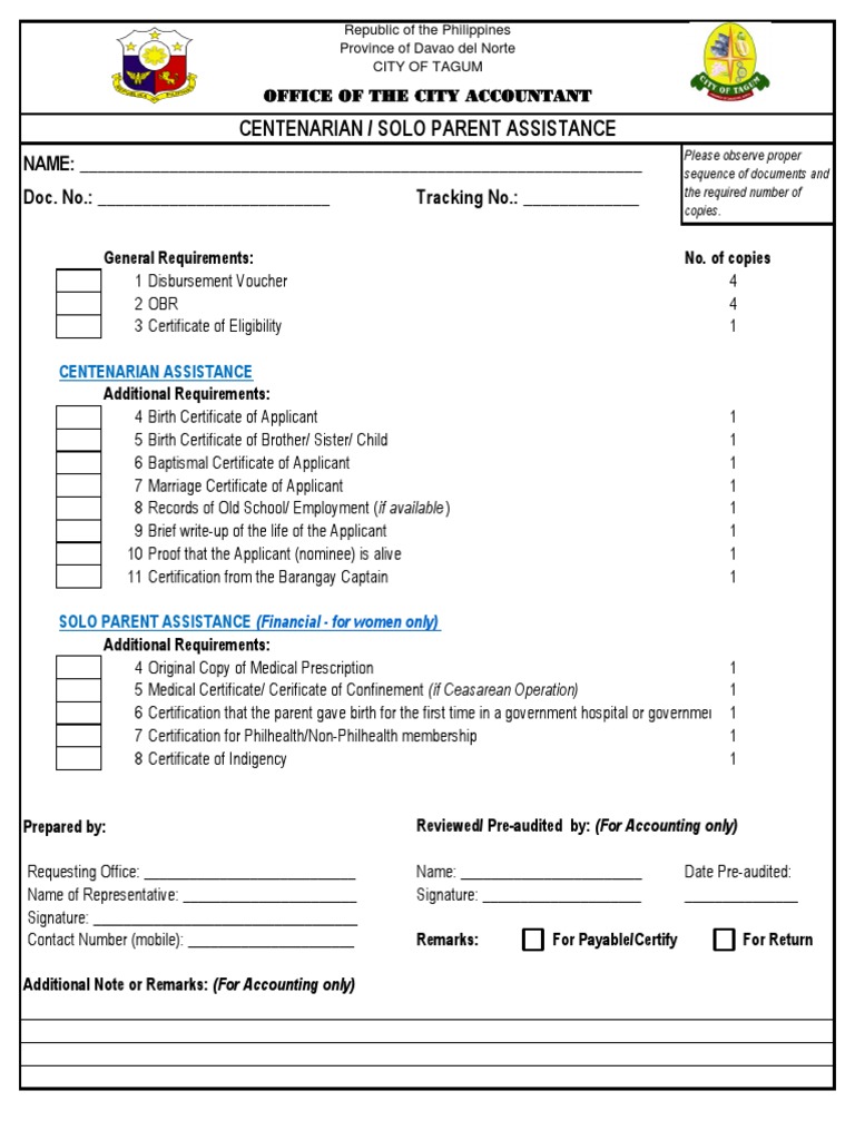 Assistance - Centenarian & Solo Parent | PDF | Birth Certificate ...