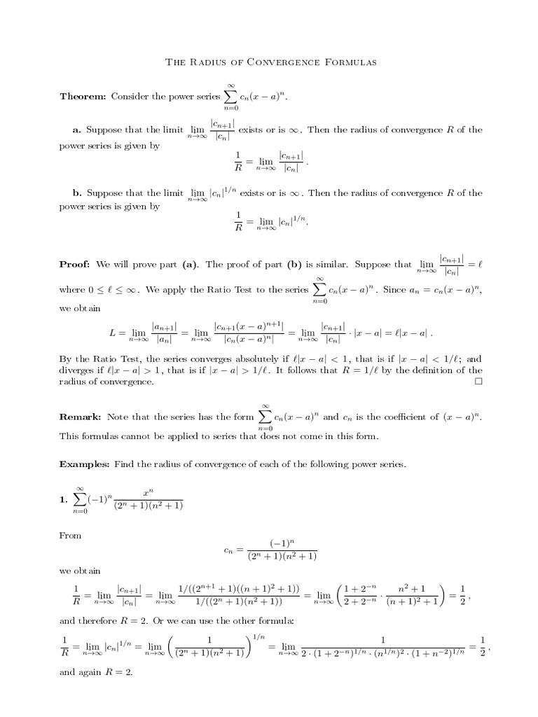 Radius of Convergence | PDF | Power Series | Functions And Mappings