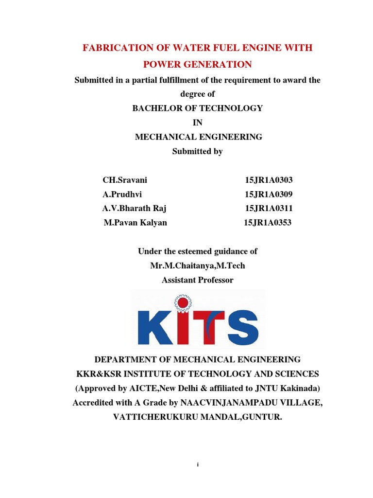 Fabrication of Water Fuel Engine With Power Generation | PDF | Internal ...