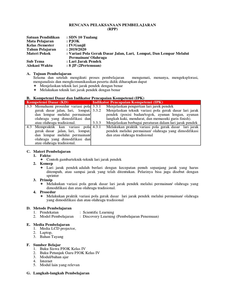 RPP. 3.3 Lari Jarak Pendek | PDF | Karier & Perkembangan