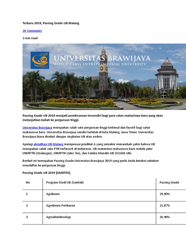 Passing Grade UB 2019 | PDF