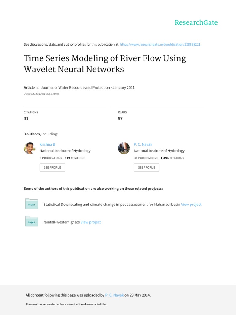 Time Series Modeling Of River Flow Using Wavelet Neural Networks Pdf 9062