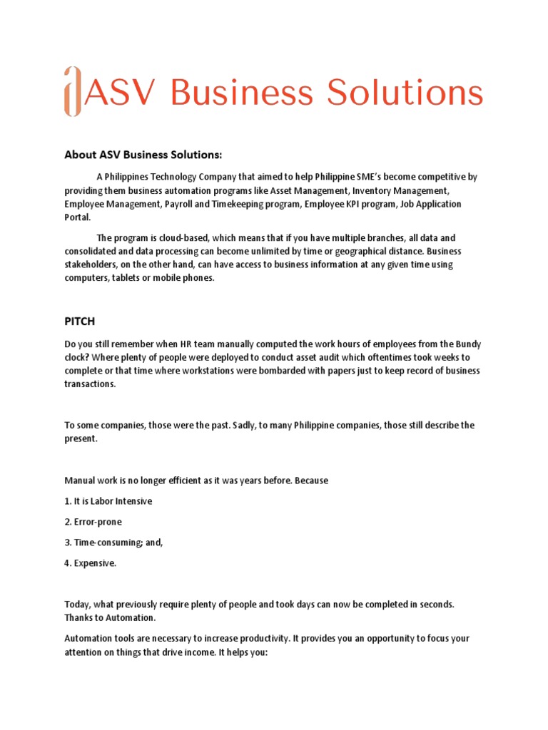 ASV Business Solutions for SMEs in Philippines | PDF | Automation ...