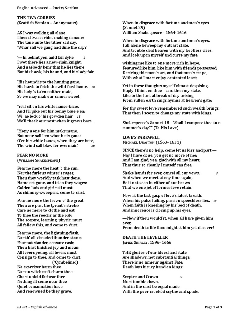 BA Part 1 - Poetry Section | PDF